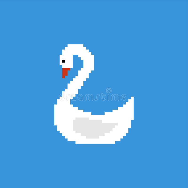 White Swan Pixel Art Isolated. 8 Bit Waterfowl Pixelated Stock Vector ...
