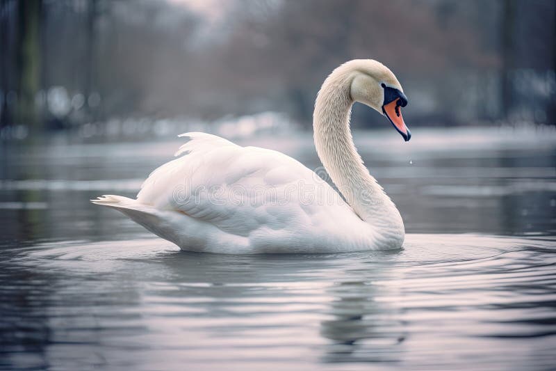 A White Swan Swimming in Water Stock Image - Image of swans, wildlife ...
