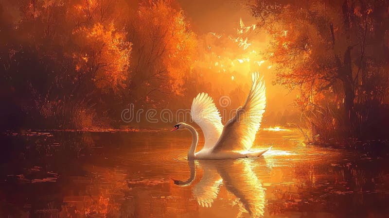White Swan Taking Flight in a Warm Sunset Sky Stock Image - Image of ...