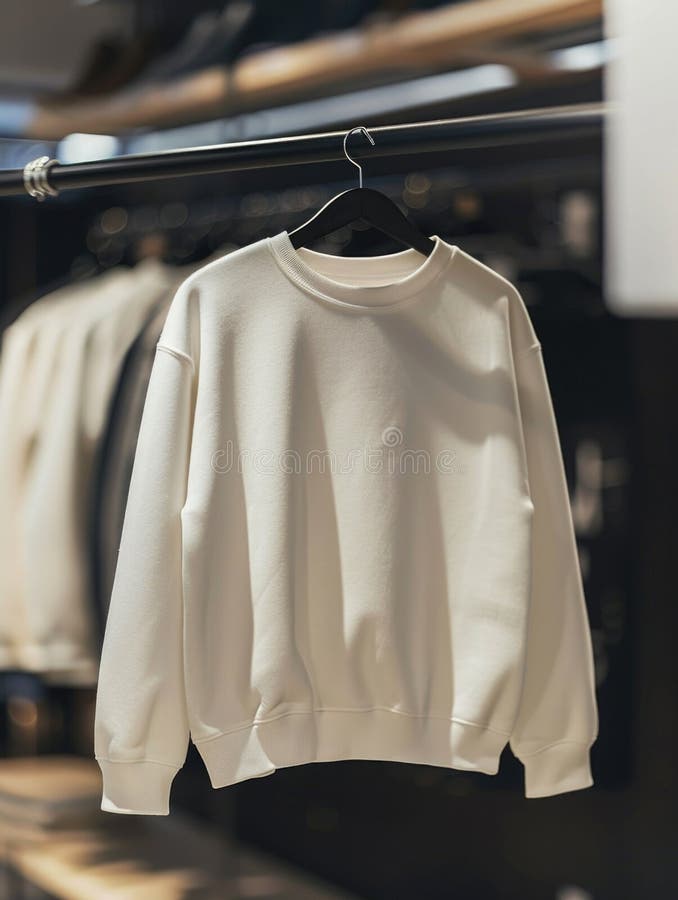 A White Sweatshirt Hangs from a Clothes Rack, Waiting To Be Worn Again ...