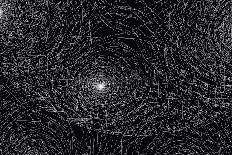 White Swirling Pattern of Curved Lines on a Black Background. Stock ...