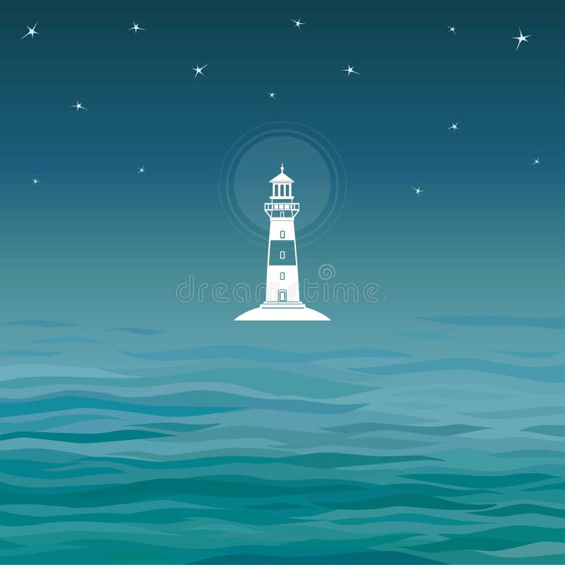 White Symbol Beacon, Background Night Sea. Stock Illustration ...