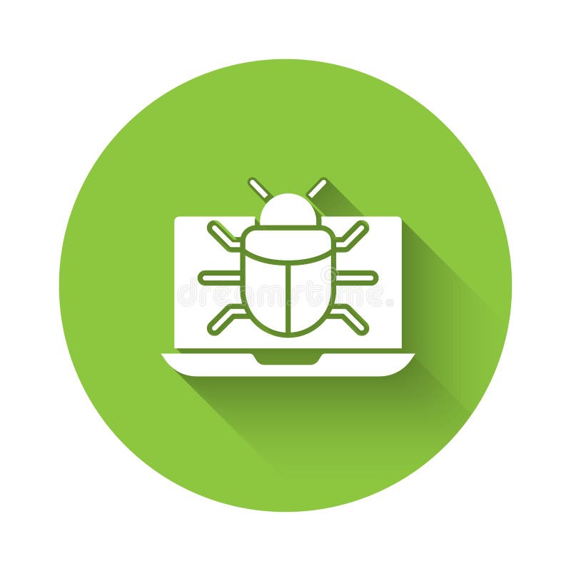 White System Bug on Monitor Icon Isolated with Long Shadow. Code Bug ...