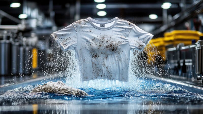 White T-shirt Getting Washed in Industrial Laundry Facility with Water ...