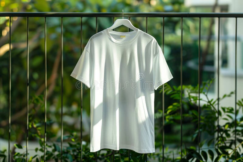 A White T - Shirt Hanging on a Railing Stock Image - Image of tshirt ...