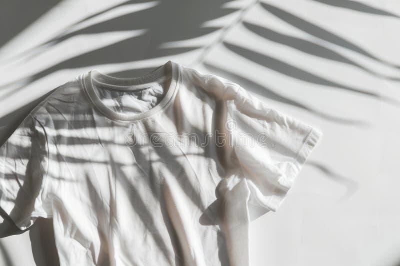 A White T-shirt Lays Flat on a Surface, Illuminated by the Sun and ...