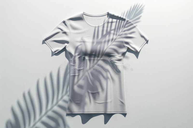 A White T-shirt Lies Flat on a White Surface, Casting Shadows of Palm ...
