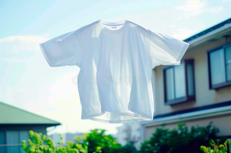 Flying White T-shirt for Mockup Over Blue Sky. Stock Illustration ...