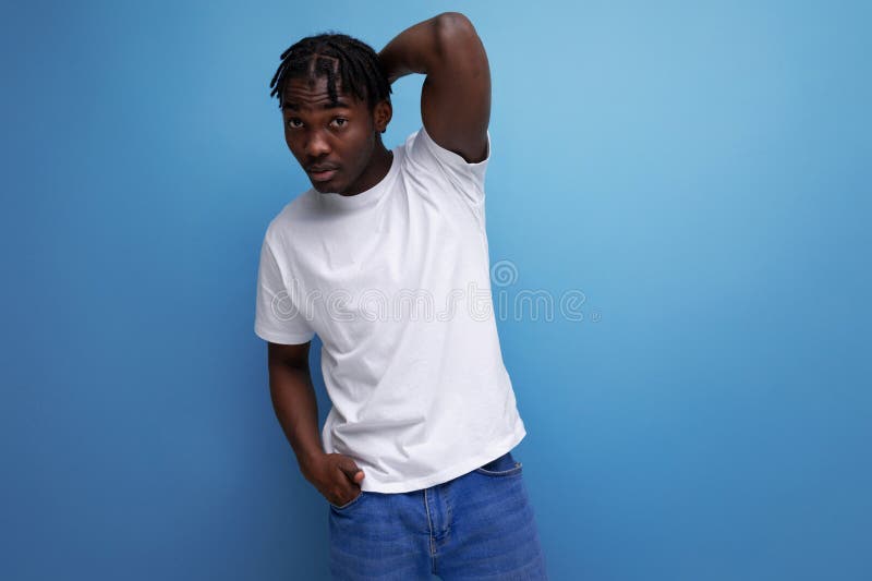 White T-shirt with Print Mockup Dressed for a Slender Man Stock Image ...