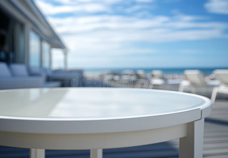 White Table at Beachfront Resort Ocean View High Quality Image Stock ...