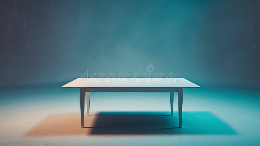 White Table with Blue Background and Shadow. Stock Image - Image of ...