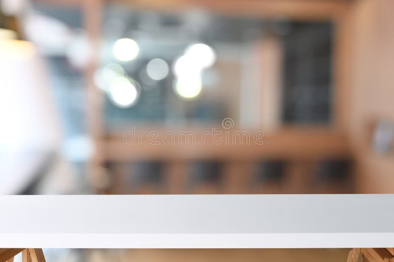 White Table on Blur Office Desk Stock Photo - Image of decoration, cafe ...