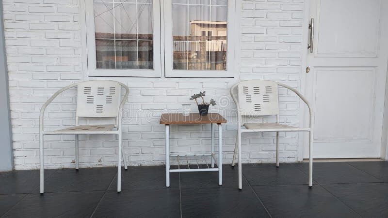 White Table and Chairs in the Yard Stock Photo - Image of lighting ...