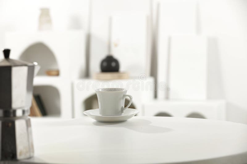 White Table of Empty Space and Kitchen Interior. Summer Natural Sun ...