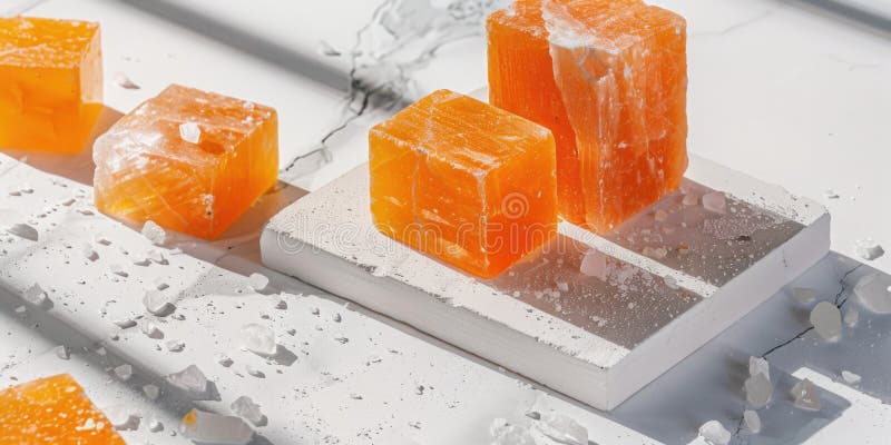 A White Table with a Few Orange Cubes on it Stock Photo - Image of ...