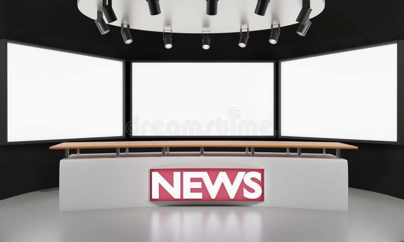 White Table and Lcd Background in a News Studio Room.3d Rendering Stock ...
