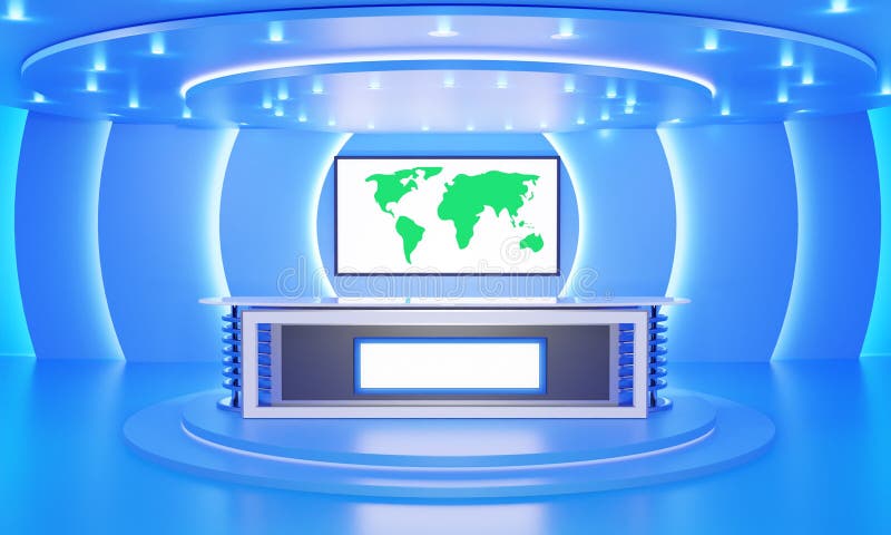 White Table and Lcd Background in a News Studio Room.3d Rendering Stock ...