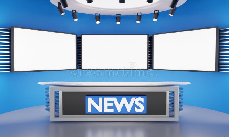 White Table and Lcd Background in a News Studio Room.3d Rendering ...