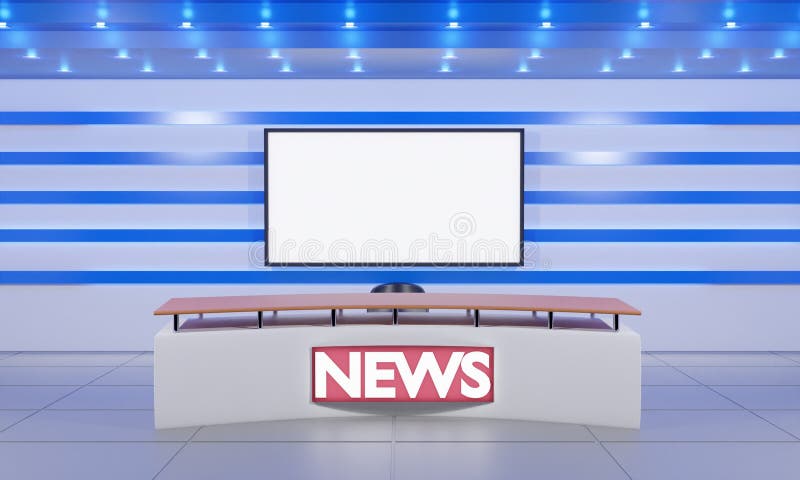 White Table and Lcd Background in a News Studio Room.3d Rendering Stock ...