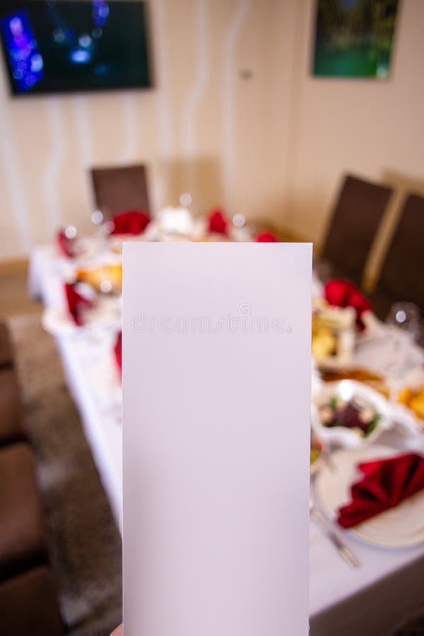White Table Paper Plaques on the Table Cafe Stock Image - Image of ...