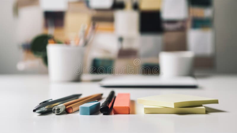 A White Table with a Pen, Pencils and Markers on it, AI Stock Photo ...