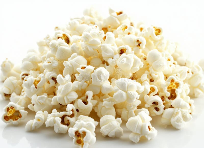 On a White Table, a Pile of Popcorn is Depicted, with Part of it ...