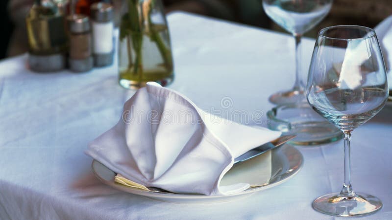 White Table in the Restaurant Stock Image - Image of drink, crystal ...
