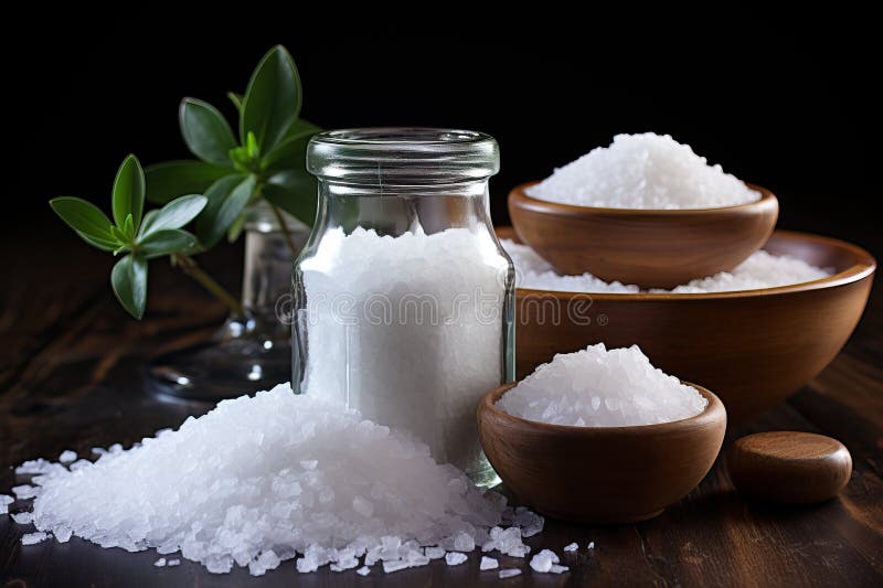 White Table Salt in Small Bowls, Ready for Consumption. Stock Photo ...