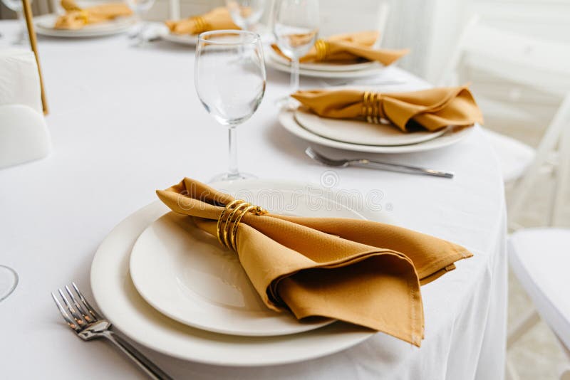 White Table Set Minimalistic Plates Shiny Silverware Stock Photos ...