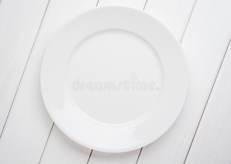 White Table Setting from Above. Empty Plate on Planked Wood . Stock ...