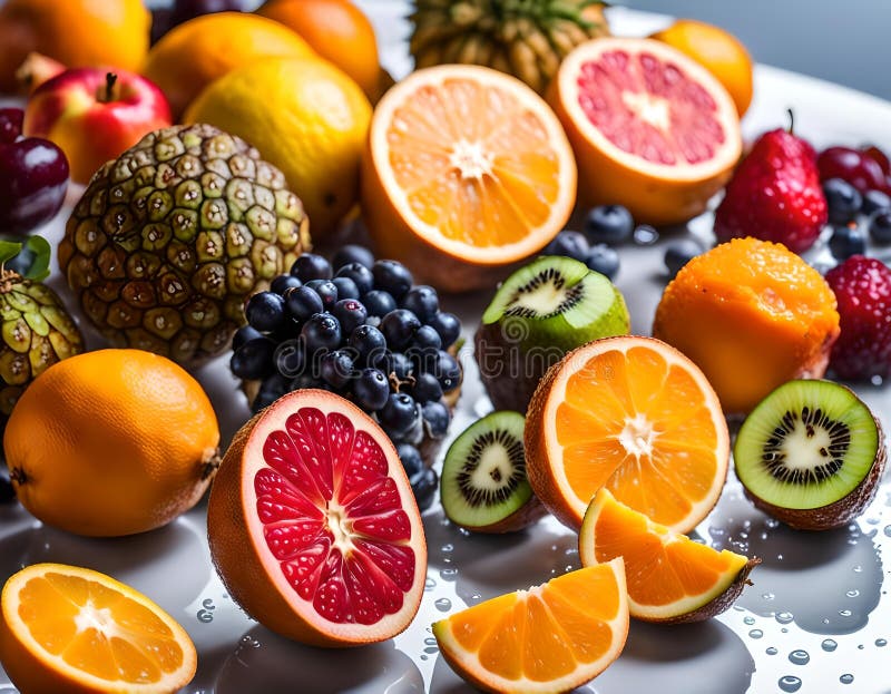 On a White Table, Several Fruit Halves, As Many Types of Exotic Fruits ...