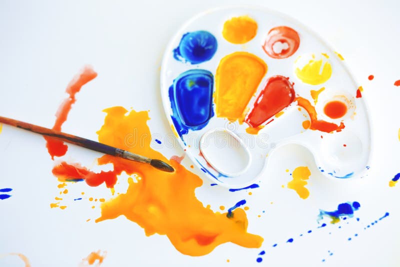 On the White Table There Was a Creative Mess - There is a Palette, a ...