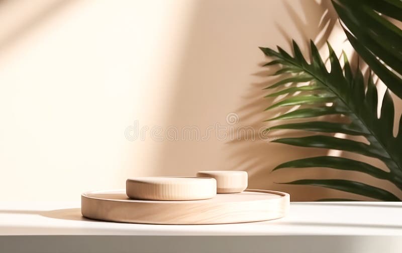 A White Table with a Wooden Tray and Three Plates on it Stock Photo ...