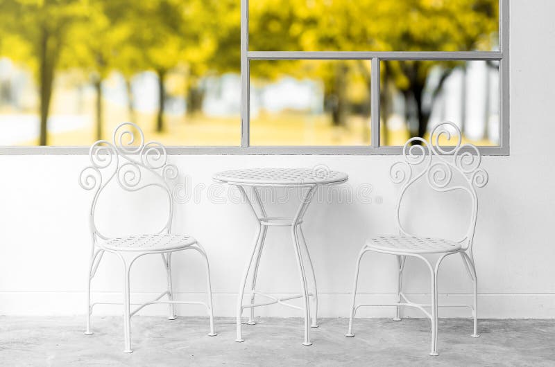 White tables and chairs stock photo. Image of living - 73257322