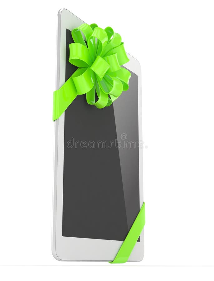 White Tablet with Bow. 3D Rendering. Stock Illustration - Illustration ...
