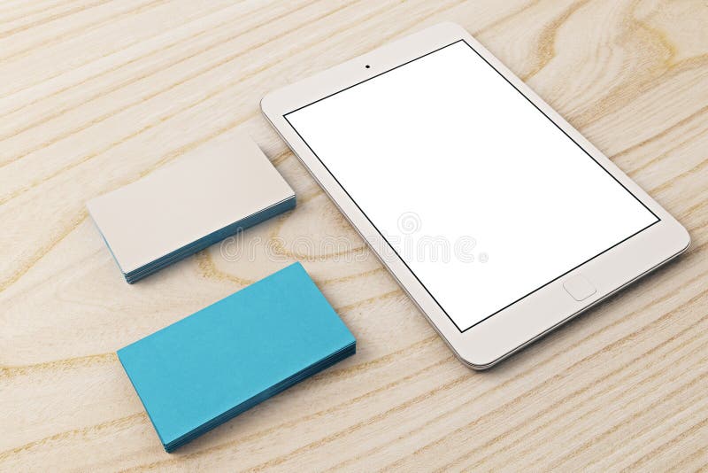 White Tablet and Business Cards Stock Illustration - Illustration of ...