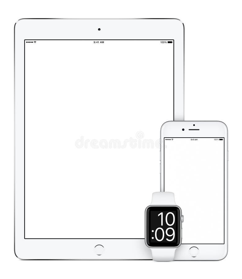 White Tablet Computer Smartphone and Smartwatch Vertical Stock Image ...