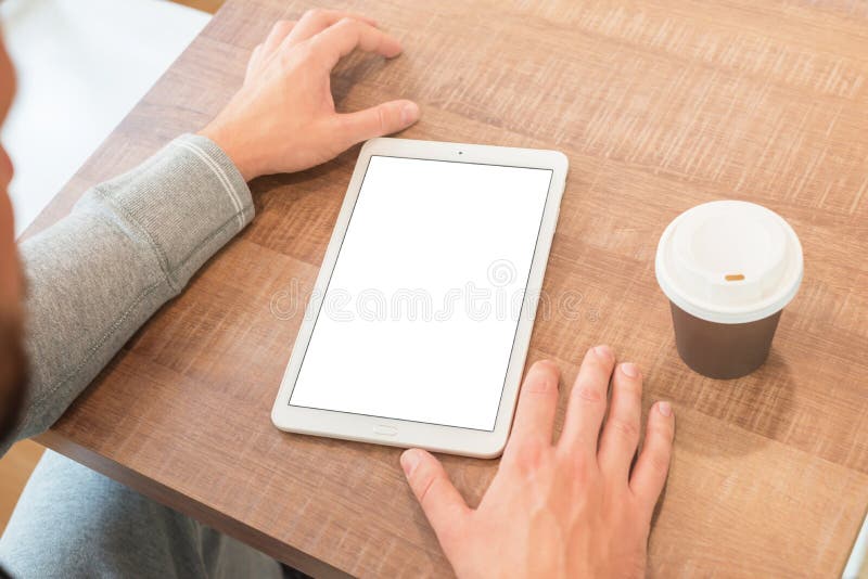 White Tablet on Desk with Screen for Mockup Stock Photo - Image of ...