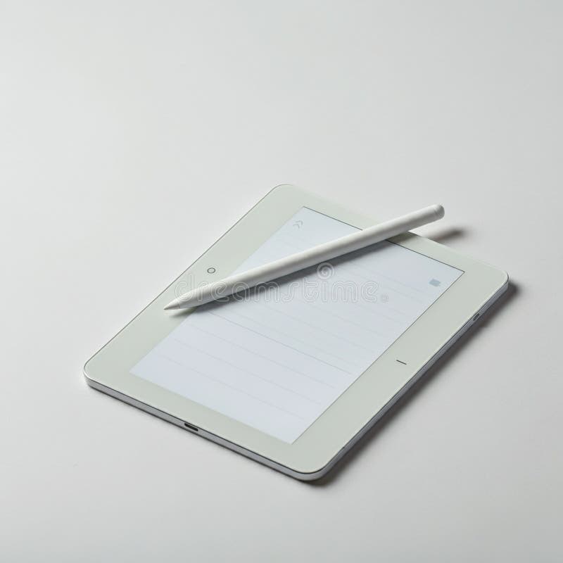 A White Tablet with a Digital Stylus Rests on a Light Surface. the ...