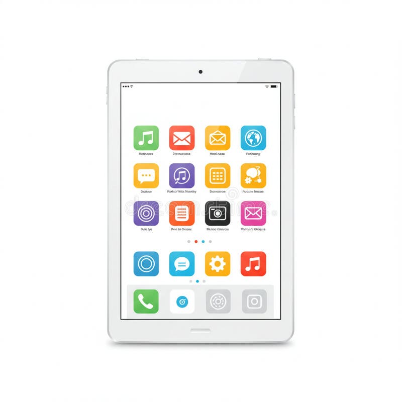 A White Tablet Displaying a Colorful Grid of 18 App Icons on Its Screen ...
