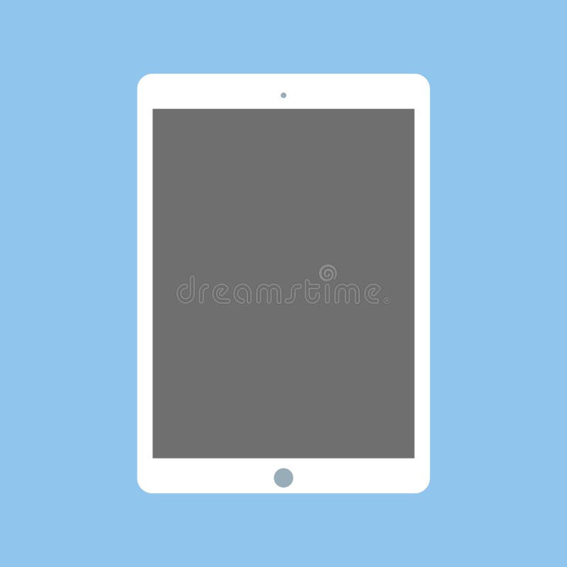 White Tablet with Grey Screen Front View on Blue Background. White ...