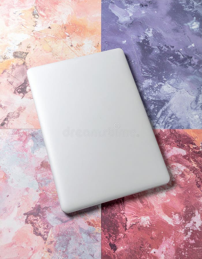 White Tablet Mockup on Colorful Marbled Background Stock Illustration ...