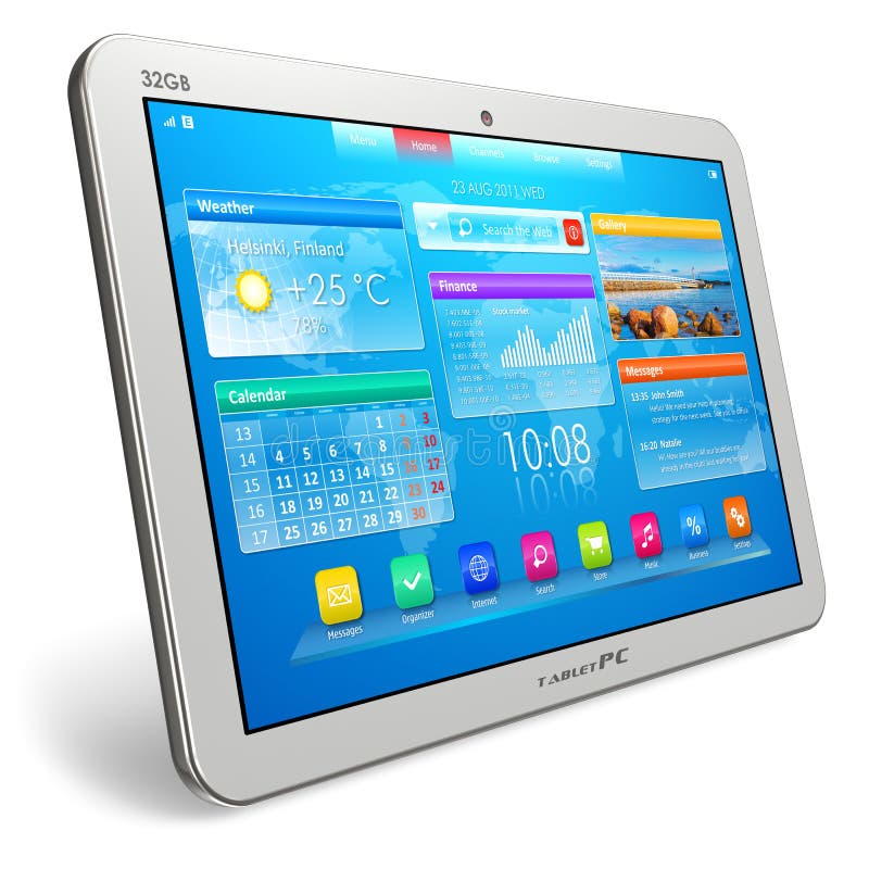 Tablet PC with Cloud of Application Icons Stock Illustration ...