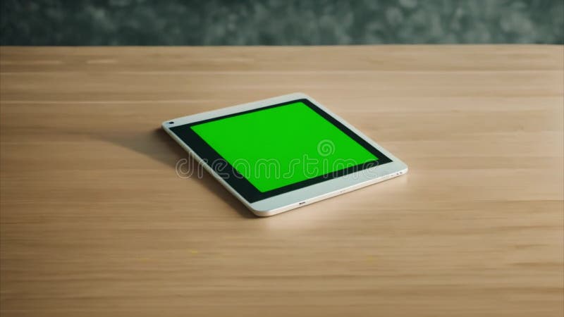 White Tablet on Wooden Table with Green Screen Stock Video - Video of ...