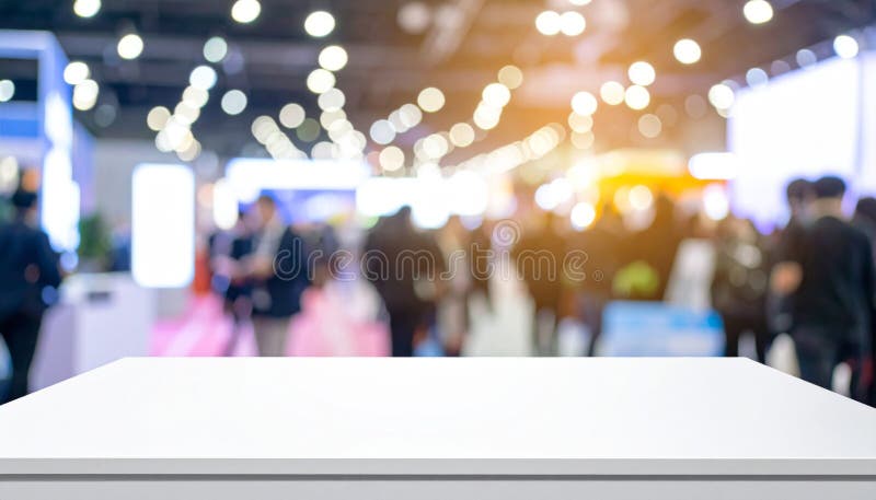 White Tabletop Display at a Busy Trade Show Stock Illustration ...