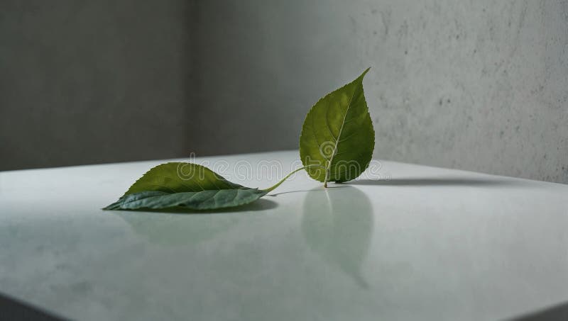 White Tabletop with One Green Leaf. Negative Space for Text Stock ...