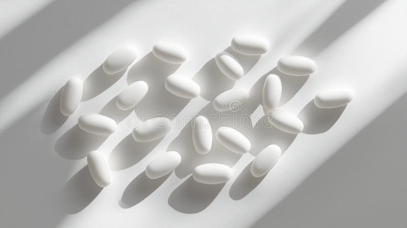 White Tablets Scattered on a Light Background with Soft Shadows Stock ...