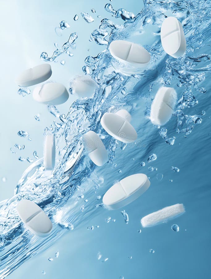 Tablets Dropping into Clear Water Stock Photo - Image of drop, clean ...