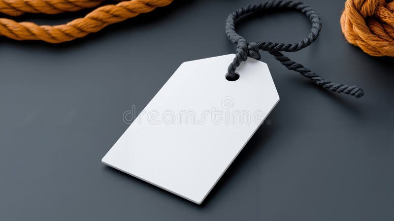 A White Tag Attached To a Rope on a Gray Surface Stock Photo - Image of ...