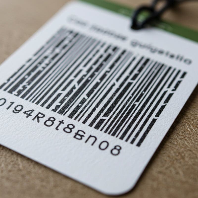 White Tag Featuring a Black Barcode with Alphanumeric Characters ...